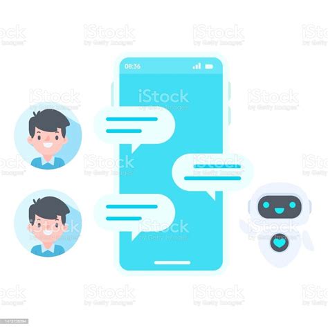 지능형 로봇이 있는 자동 응답 시스템은 정보를 제공하고 문제가 있는 고객을 돕습니다 Brand Name Online Messaging Platform에 대한 스톡 벡터 아트