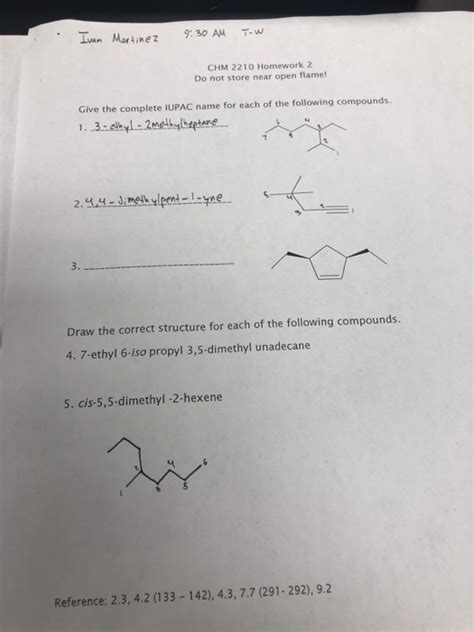 Solved Ivan Martinez 9 30 Am Chm 2210 Homework 2 Do Not