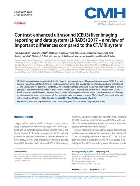 Pdf Contrast Enhanced Ultrasound Ceus Liver Imaging Reporting And