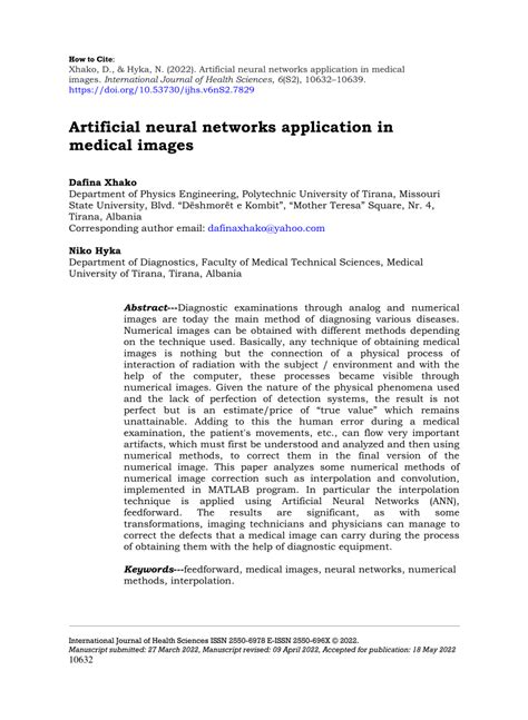 pdf artificial neural networks application in medical images