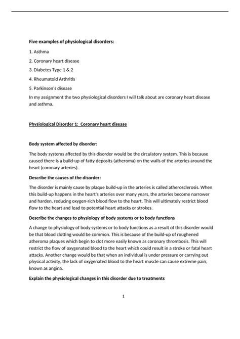 Unit 14 Physiological Disorders Assignment 1 Distinction Achieved Unit 14 Physiological