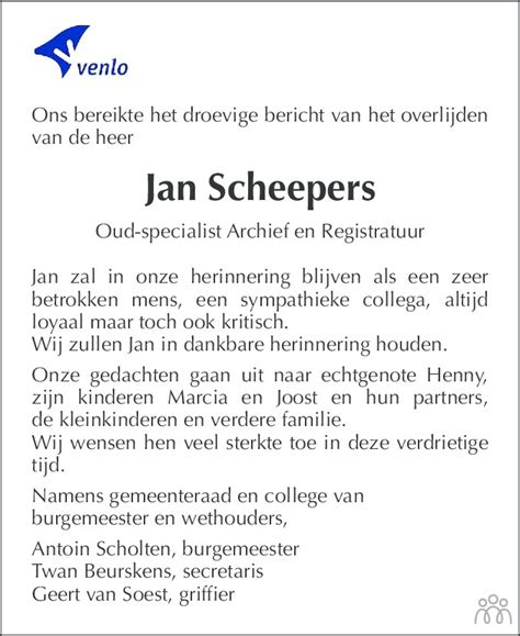 Jan Scheepers 19 12 2020 Overlijdensbericht En Condoleances Mensenlinq Nl