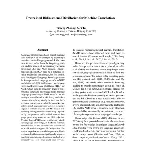 Pretrained Bidirectional Distillation For Machine Translation Acl Anthology
