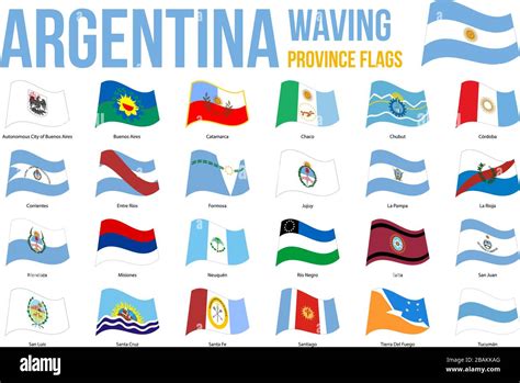 Argentina Province Flags Waving Vector Illustration On White Background