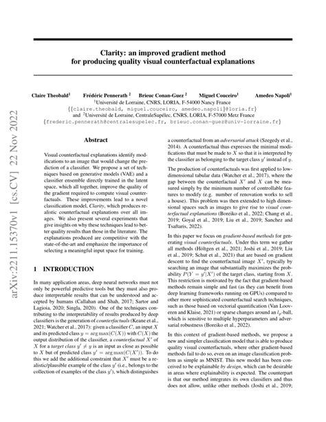 Pdf Clarity An Improved Gradient Method For Producing Quality Visual Counterfactual Explanations