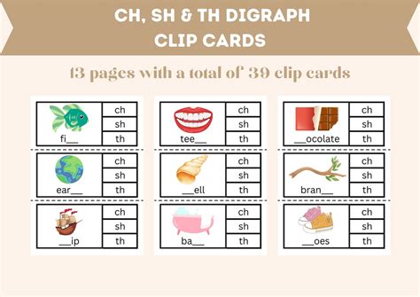 Digraph Clip Card Activity Sh Ch Th Digraphs DIGITAL DOWNLOAD Printable Letter Recognition
