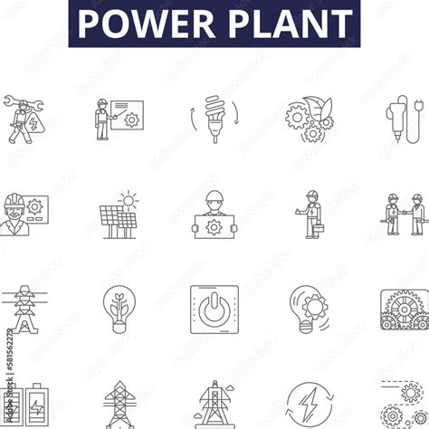 Power Plant Line Vector Icons And Signs Generator Turbine Reactor Energy Boiler Fuel Coal