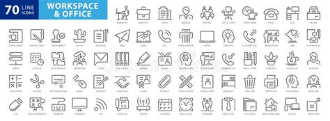 Office Workspace Icon Collection Thin Line Web Icon Set Outline Style Set Stock Vector