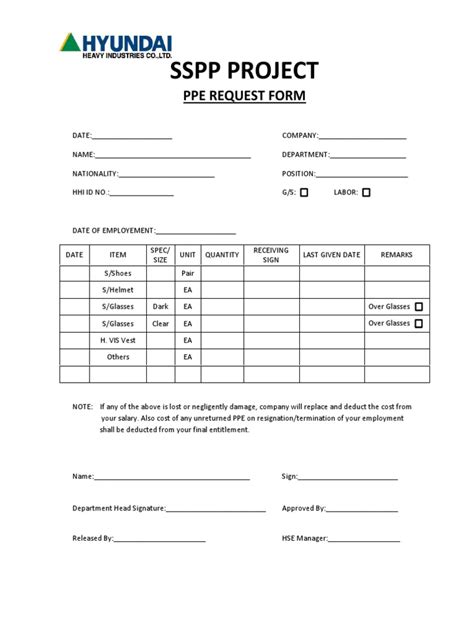 Ppe Request Form Pdf