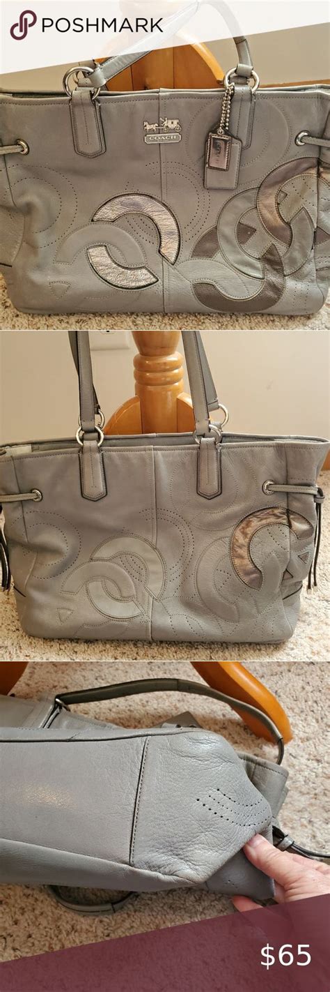 Authentic Coach Gray Leather Tote Bag