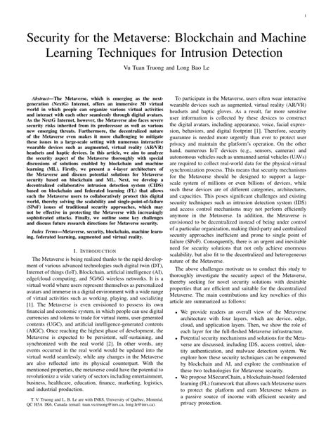 Pdf Security For The Metaverse Blockchain And Machine Learning Techniques For Intrusion Detection