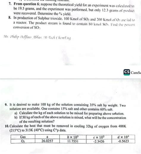 From Question 6 Suppose The Theoretical Yield For An Experiment Was Calc
