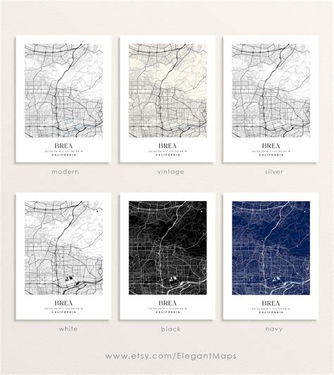 Brea California Map Brea Ca Map Brea City Print Brea Etsy
