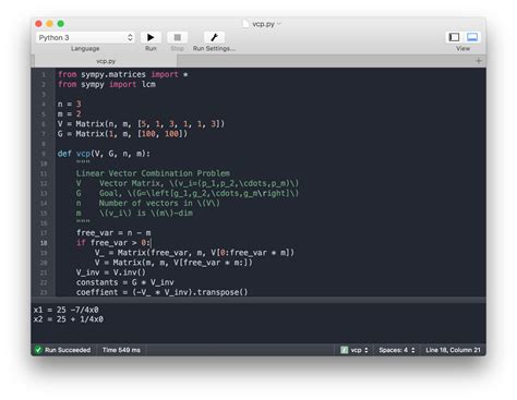 Linear Vector Combination Problem Cocoa