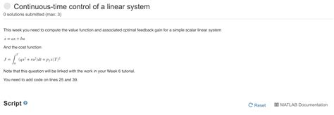 Continuous Time Control Of A Linear System O
