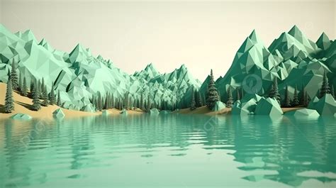 다각형 디자인은 나무와 모래가 있는 산수 근처에 있습니다 3d 렌더링 낮은 다각형 호수 추상 지형 고화질 사진 사진 배경 일러스트 및 사진 무료 다운로드 Pngtree