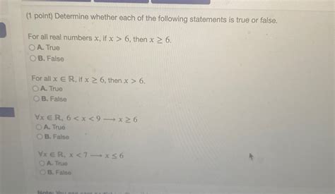 Solved 1 ﻿point ﻿determine Whether Each Of The Following