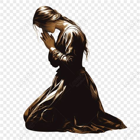 무릎을 꿇고 실루엣을 기도하는 소녀 기독교 긴 머리 수치 Png 일러스트 무료 다운로드 Lovepik