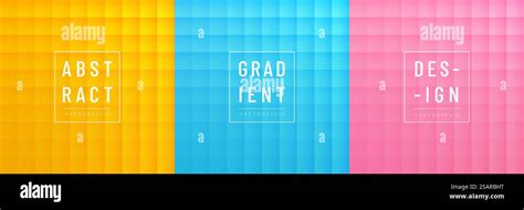 Set Of Abstract Yellow Blue And Pink Gradient Square Tile Pattern Background Collection Of