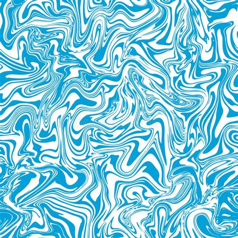Groovy Swirl Vector Seamless Pattern Blue Wavy Background In Psychedelic Retro 1970s Aesthetic