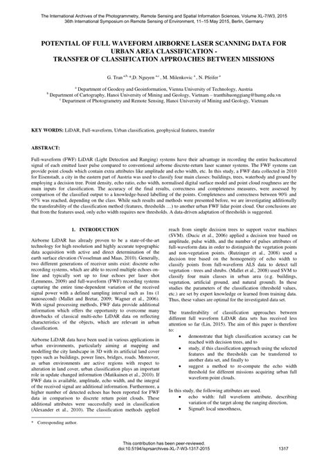 Pdf Potential Of Full Waveform Airborne Laser Scanning Data For Urban