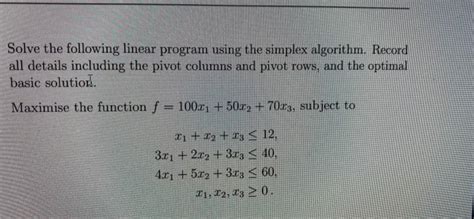 Solved Solve The Following Linear Program Using The Simplex