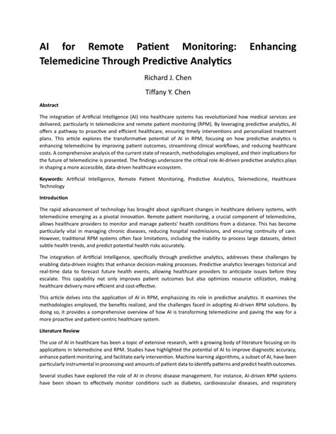 Pdf Ai For Remote Patient Monitoring Enhancing Telemedicine Through