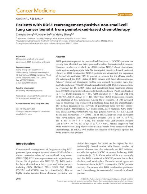 PDF Patients With ROS1 Rearrangement Positive Non Small Cell Lung Cancer Benefit From