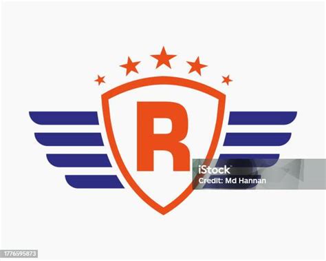 별 기호가 있는 운송 로고의 문자 R에 있는 초기 날개 로고 개념에 대한 스톡 벡터 아트 및 기타 이미지 개념 깃털 날기 Istock