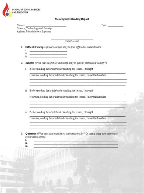 Metacognitive Reading Report Sts Format Download Free Pdf Cognitive Science Epistemology