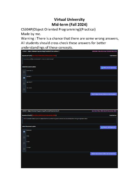 Cs304p Midterm Mcqs Fall 2024 Object Oriented Programming Practical