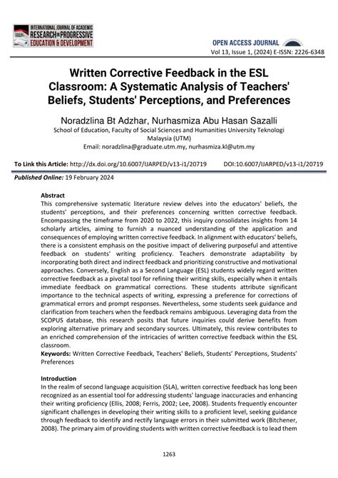Pdf Written Corrective Feedback In The Esl Classroom A Systematic Analysis Of Teachers