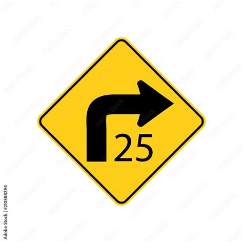 USA Traffic Road Signs Low Speed Sharp Right Curve Ahead Advisory To Reduce Speed To Mph In