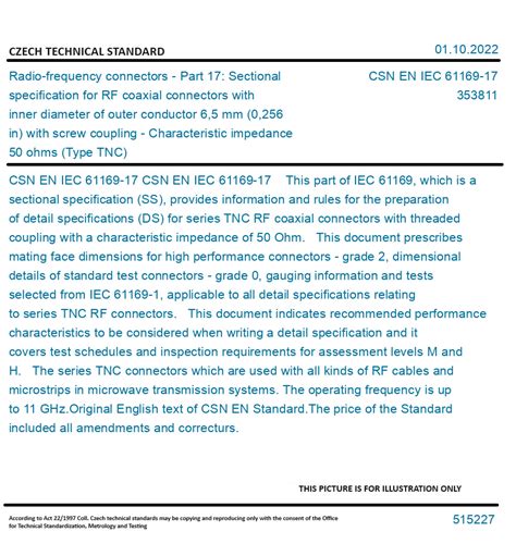 CSN EN IEC 61169 17 Radio Frequency Connectors Part 17 Sectional Specification For RF