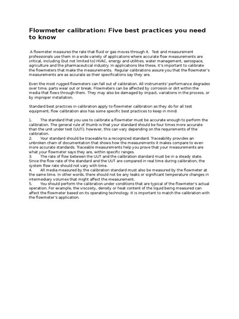 Flowmeter Calibration Five Best Practices You Need To Know Pdf