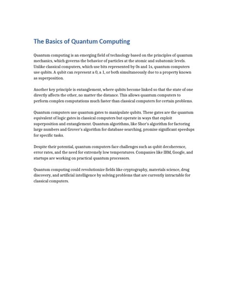 The Basics Of Quantum Computing Pdf