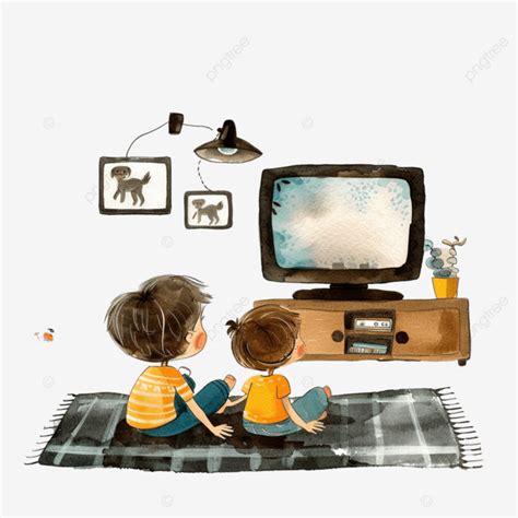 두 아이가 집에서 Tv를 본다 어린이들 Tv 보다 Png 일러스트 및 이미지 에 대한 무료 다운로드 Pngtree