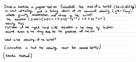 solved create in mathlab a pragram that an calurlate the