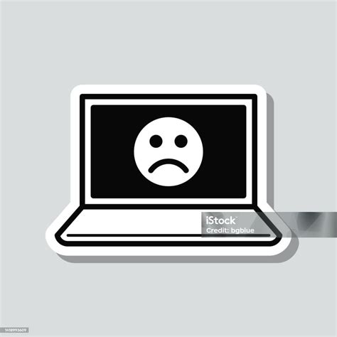 슬픈 이모티콘이있는 노트북 회색 배경에 아이콘 스티커 3차원 형태에 대한 스톡 벡터 아트 및 기타 이미지 3차원 형태 개념 검은색 Istock