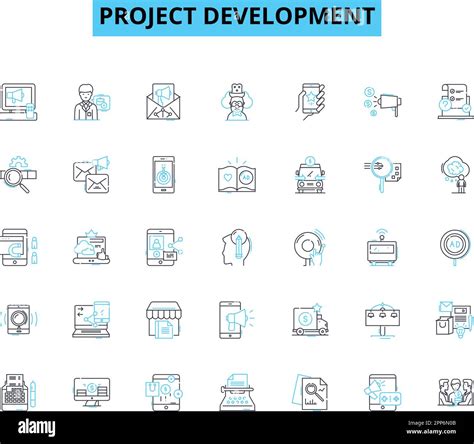 Project Development Linear Icons Set Strategy Planning Execution Coordination Resources