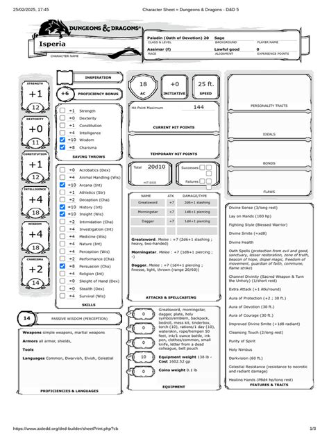 Aasimar Paladin Character Sheet Pdf Role Playing Games