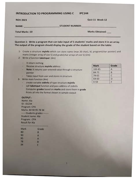 Ipc144 Quiz11 Week 12 Introduction To Pro Gramming Us In G C Ipc 144