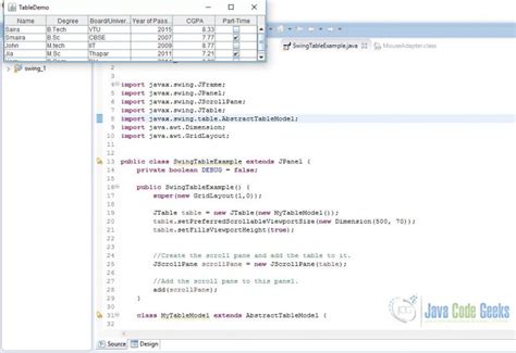 Java Swing Table Example Examples Java Code Geeks