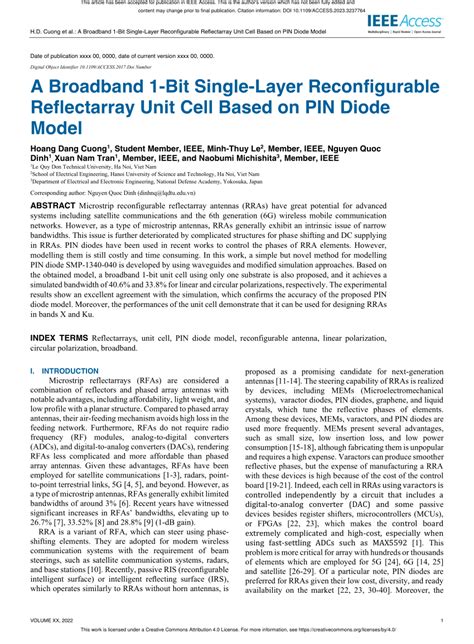 Pdf A Broadband 1 Bit Single Layer Reconfigurable Reflectarray Unit Cell Based On Pin Diode Model