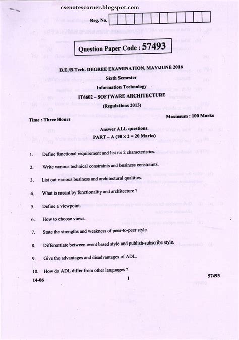 Cse Notes Software Architecture Question Paper