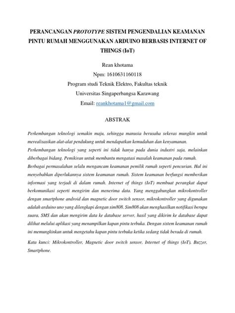 Perancangan Prototype Sistem Pengendalian Keamanan Pintu Rumah Menggunakan Arduino Berbasis