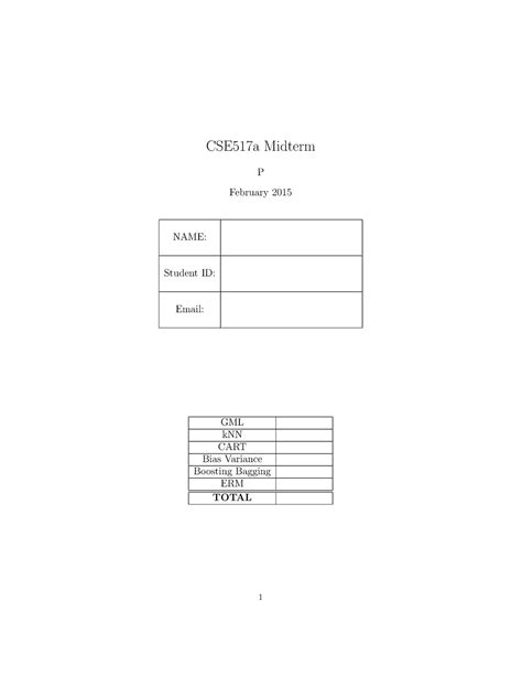 Midterm 2015 CSE517a Midterm P February 2015 NAME Student ID Email