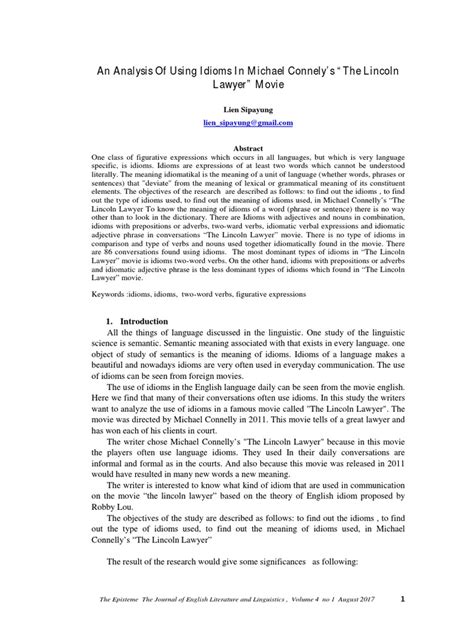 An Analysis Of Using Idioms In Michael Connelys The Lincoln Lawyer