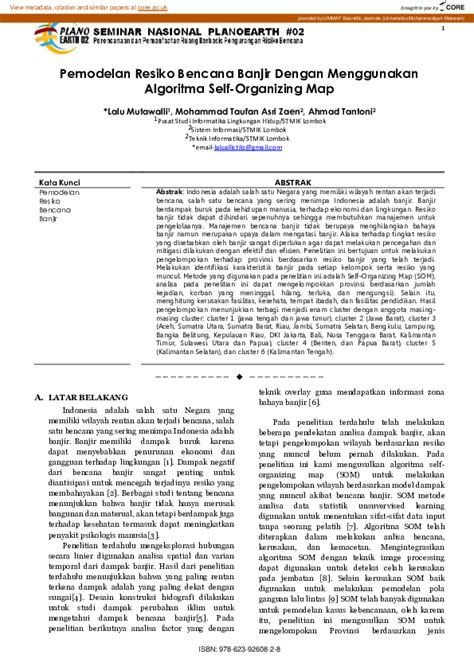 Pdf Pemodelan Resiko Bencana Banjir Dengan Menggunakan Algoritma Self