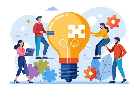 A Diverse Team Collaboratively Assembles A Puzzle Piece Into A Light Bulb Symbolizing